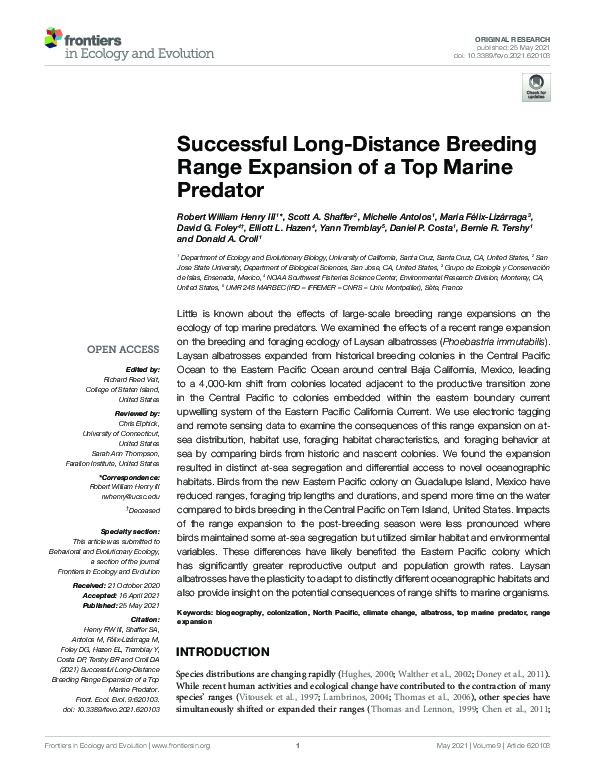 (PDF) Successful Long-Distance Breeding Range Expansion of a Top Marine ...