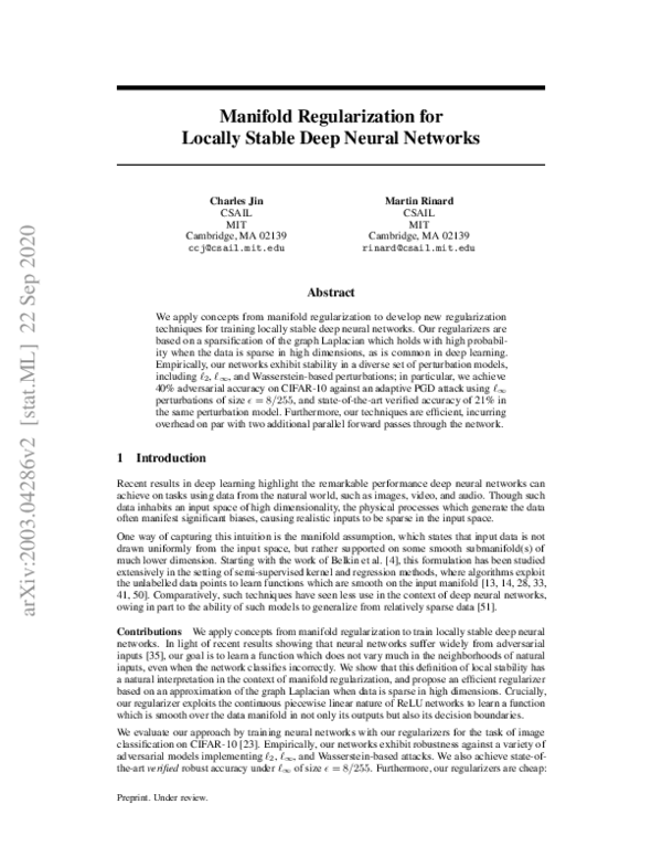 (PDF) Manifold Regularization for Locally Stable Deep Neural Networks