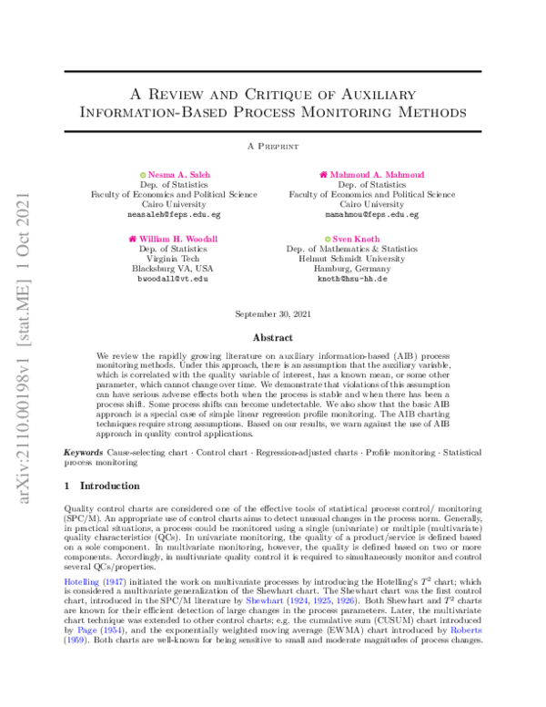 (PDF) A review and critique of auxiliary information-based process monitoring methods