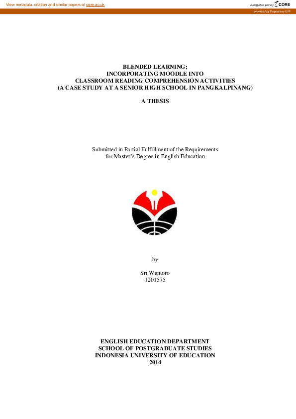 (PDF) BLENDED LEARNING; INCORPORATING MOODLE INTO CLASSROOM READING COMPREHENSION ACTIVITIES : A ...