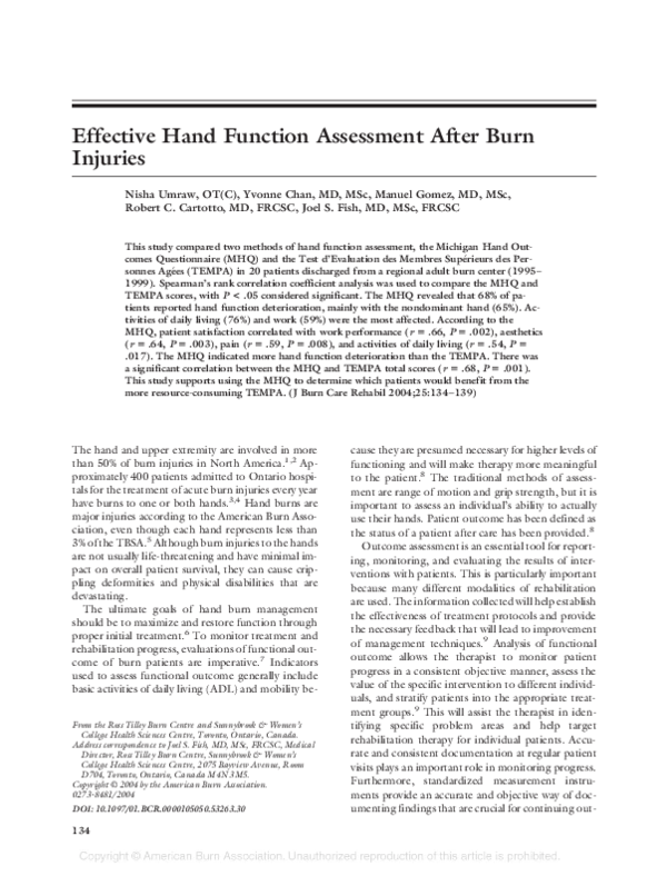 (PDF) Effective Hand Function Assessment After Burn Injuries