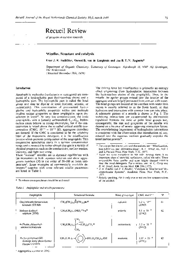 (PDF) Micelles. Structure and catalysis