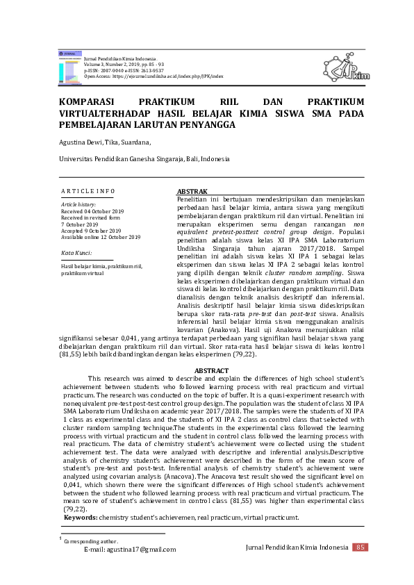 (PDF) Komparasi Praktikum Riil Dan Praktikum Virtualterhadap Hasil Belajar Kimia Siswa Sma Pada ...