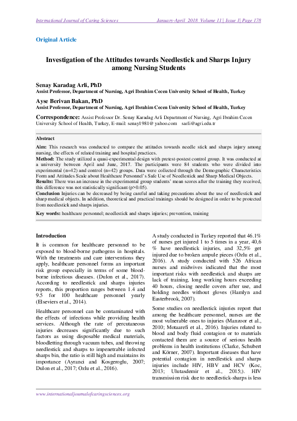 (PDF) Investigation of the Attitudes towards Needlestick and Sharps ...