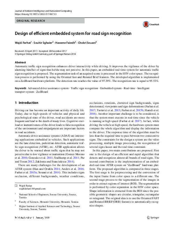 Pdf Design Of Efficient Embedded System For Road Sign Recognition