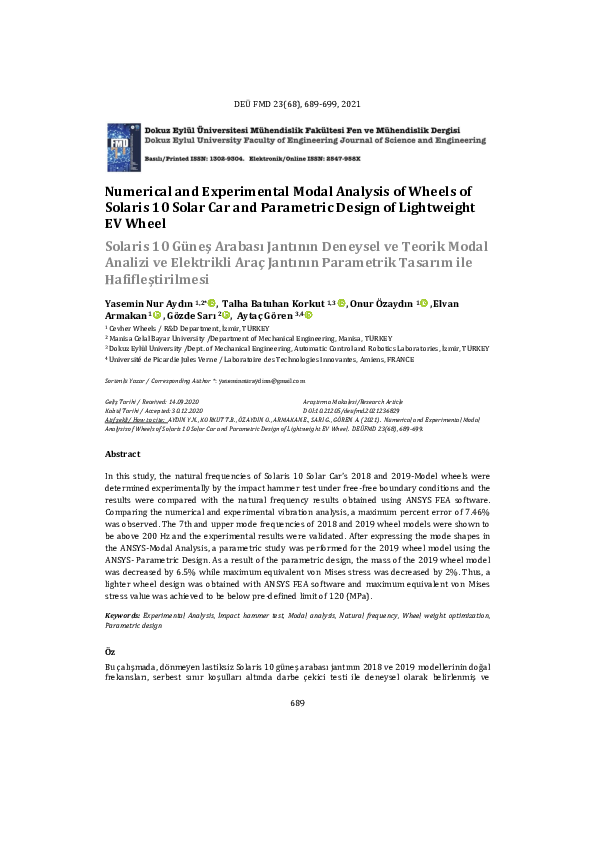 (PDF) Numerical and Experimental Modal Analysis of Wheels of Solaris 10 ...