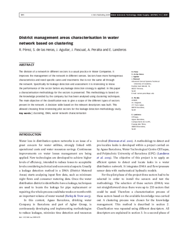 (PDF) District management areas characterisation in water network based ...