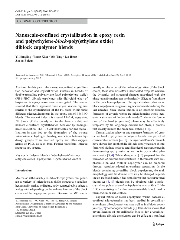 (PDF) Nanoscale-confined crystallization in epoxy resin and ...