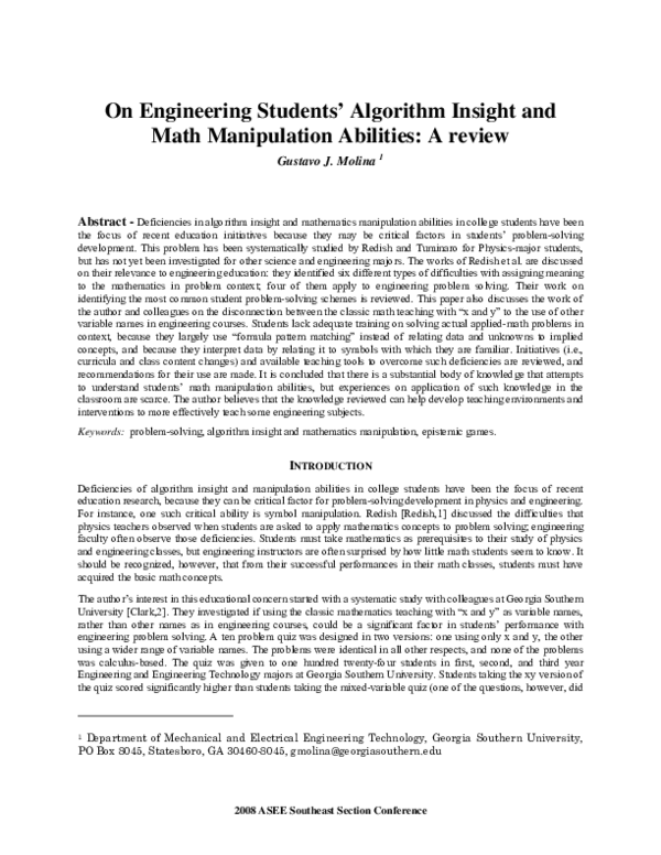 (PDF) On Engineering Students' Algorithm Insight and Math Manipulation ...