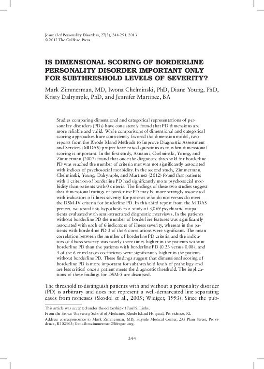 (PDF) Is Dimensional Scoring of Borderline Personality Disorder ...