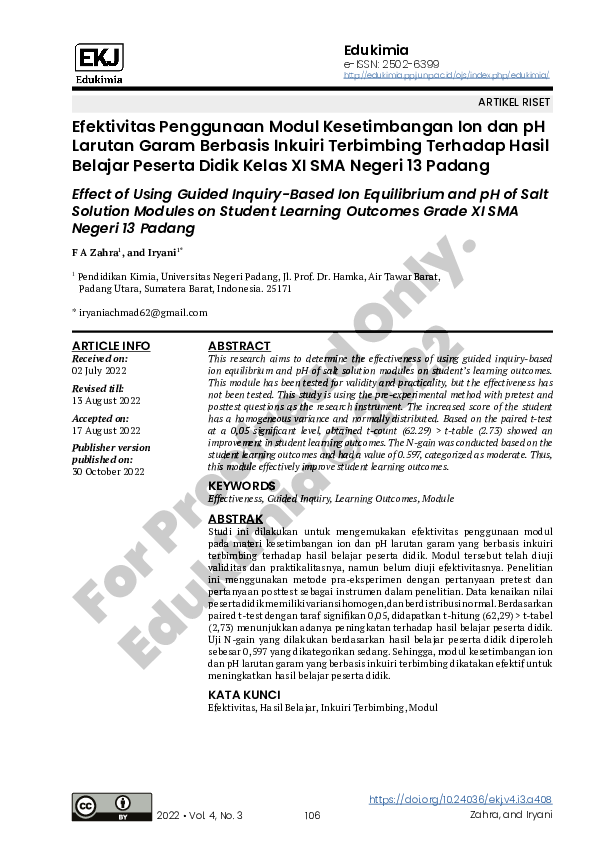 (PDF) Efektivitas Penggunaan Modul Kesetimbangan Ion dan pH Larutan Garam Berbasis Inkuiri ...