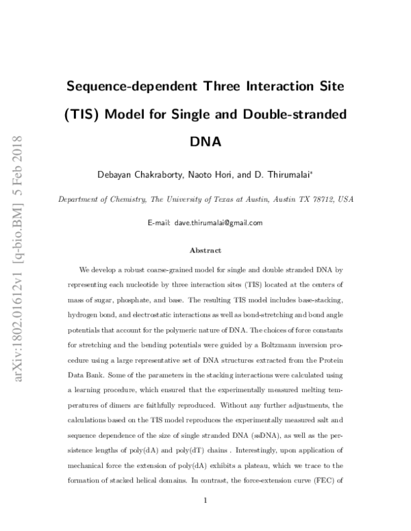 Pdf Sequence Dependent Three Interaction Site Model For Single And