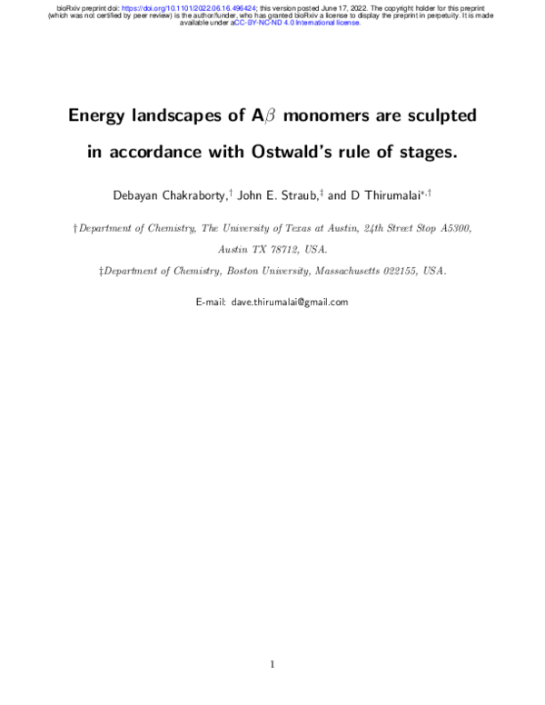 (PDF) Energy landscapes of Aβ monomers are sculpted in accordance with ...