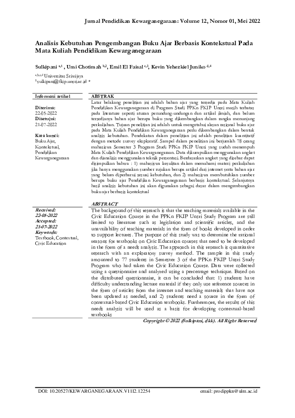 (PDF) Analisis Kebutuhan Pengembangan Buku Ajar Berbasis Kontekstual Pada Mata Kuliah Pendidikan ...