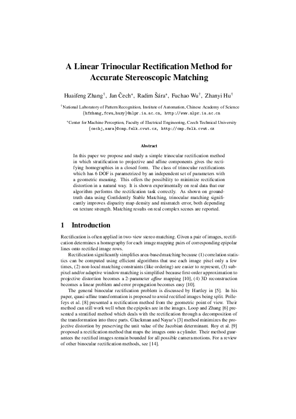 (PDF) A Linear Trinocular Rectification Method for Accurate Stereoscopic Matching