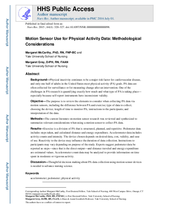 (PDF) Motion Sensor Use for Physical Activity Data