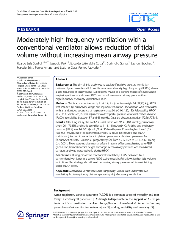 (PDF) Moderately high frequency ventilation with a conventional ...