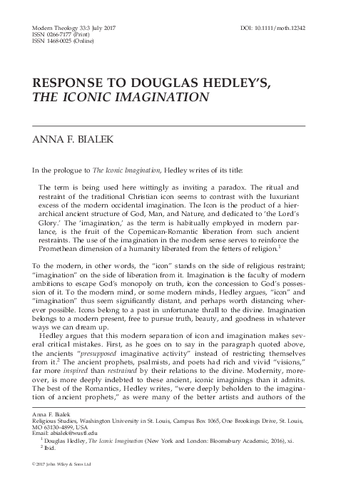 (PDF) Response to Douglas Hedley's, The Iconic Imagination