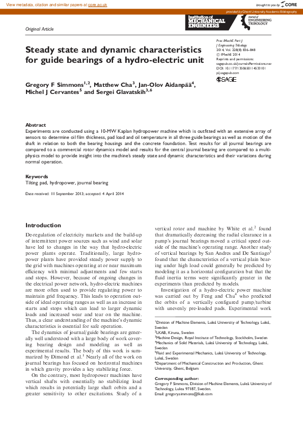 (PDF) Steady state and dynamic characteristics for guide bearings of a hydro-electric unit