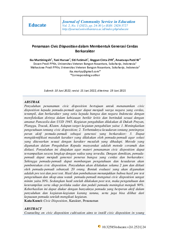 (PDF) Penanaman Civic Disposition Dalam Membentuk Generasi Cerdas ...