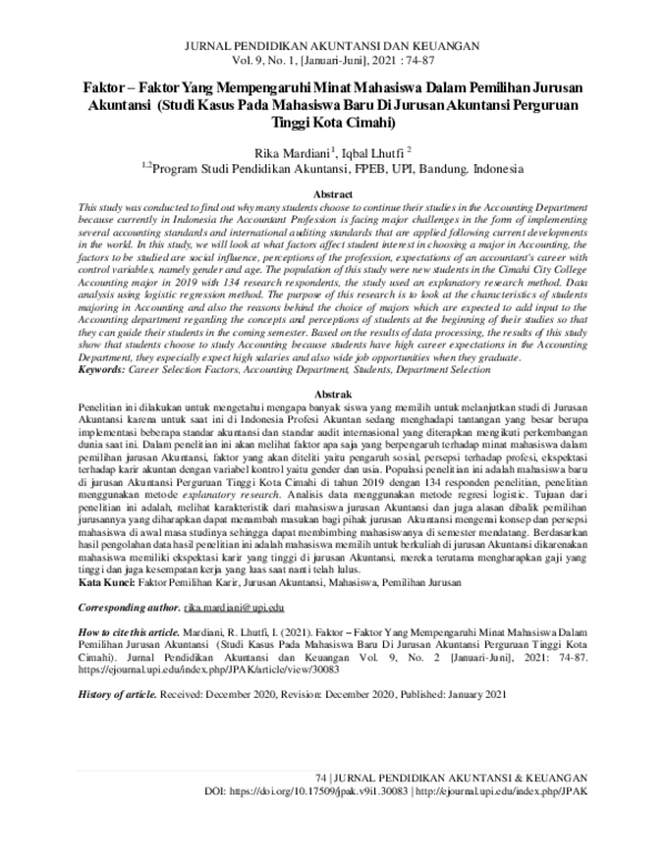(PDF) Faktor – Faktor Yang Mempengaruhi Minat Mahasiswa Dalam Pemilihan Jurusan Akuntansi (Studi ...