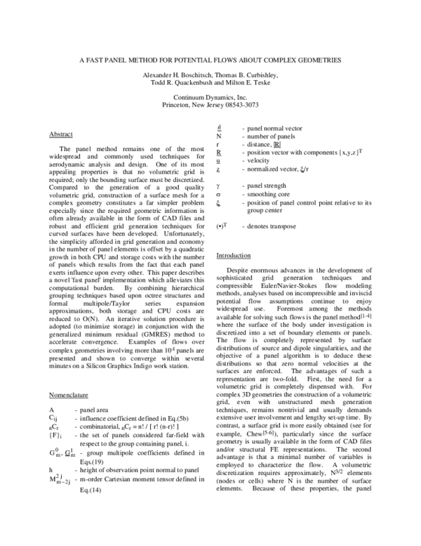 (PDF) A fast panel method for potential flows about complex geometries | Todd Quackenbush ...