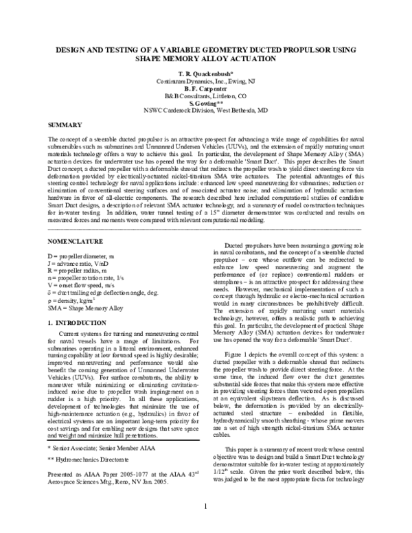 (PDF) Design and Testing of a Variable Geometry Ducted Propulsor Shape ...