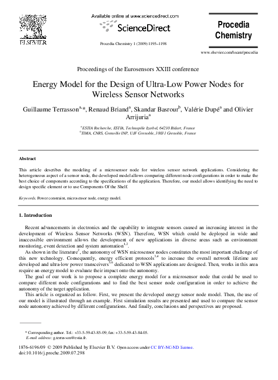Pdf Energy Model For The Design Of Ultra Low Power Nodes For Wireless Sensor Networks