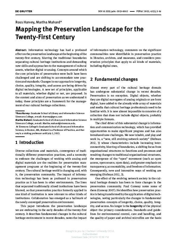(PDF) Mapping the Preservation Landscape for the Twenty-First Century