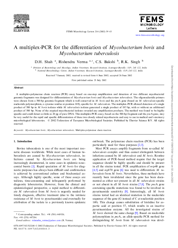 (PDF) A multiplex-PCR for the differentiation of Mycobacterium bovis ...