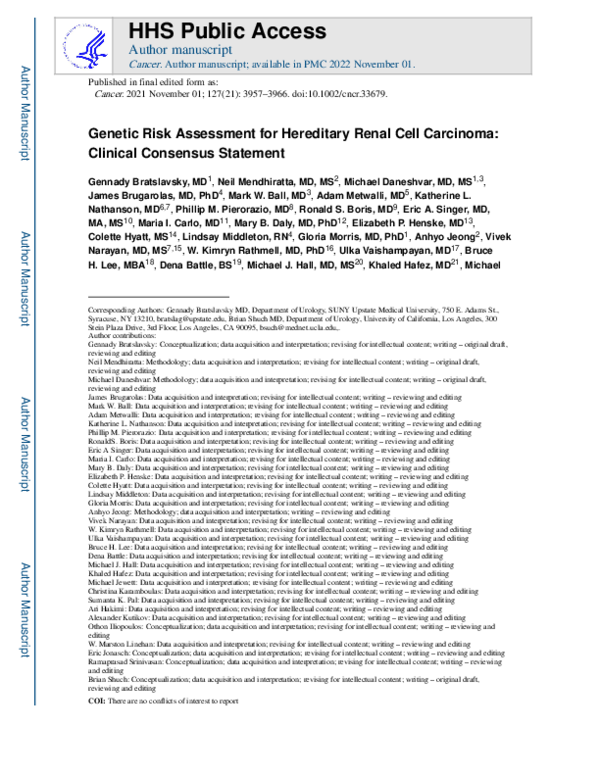 (PDF) Genetic risk assessment for hereditary renal cell carcinoma ...