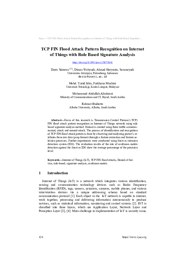 (PDF) TCP FIN Flood Attack Pattern Recognition on Internet of Things with Rule Based Signature ...