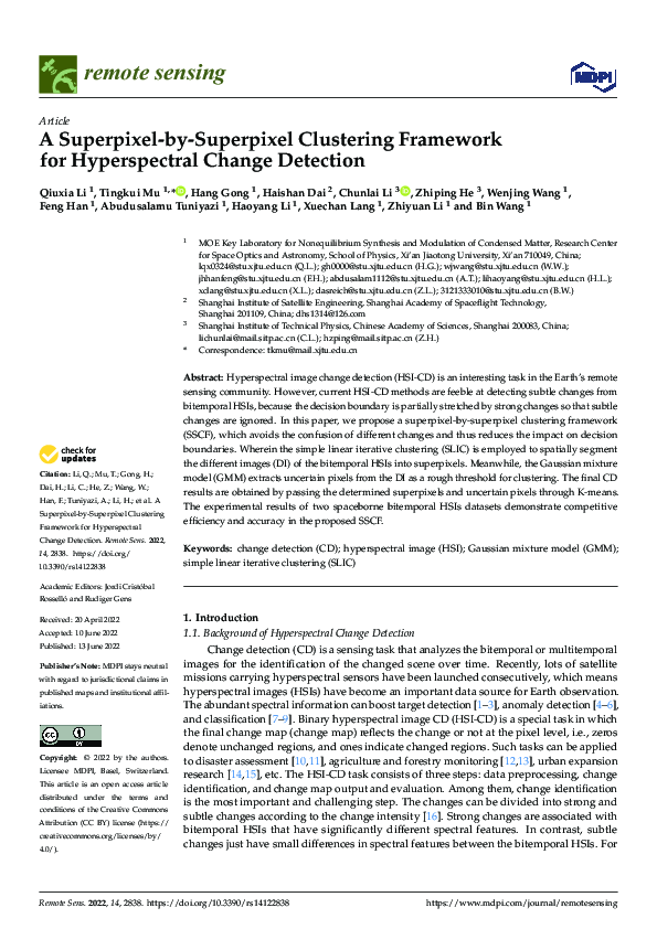 (PDF) A Superpixel-by-Superpixel Clustering Framework for Hyperspectral Change Detection