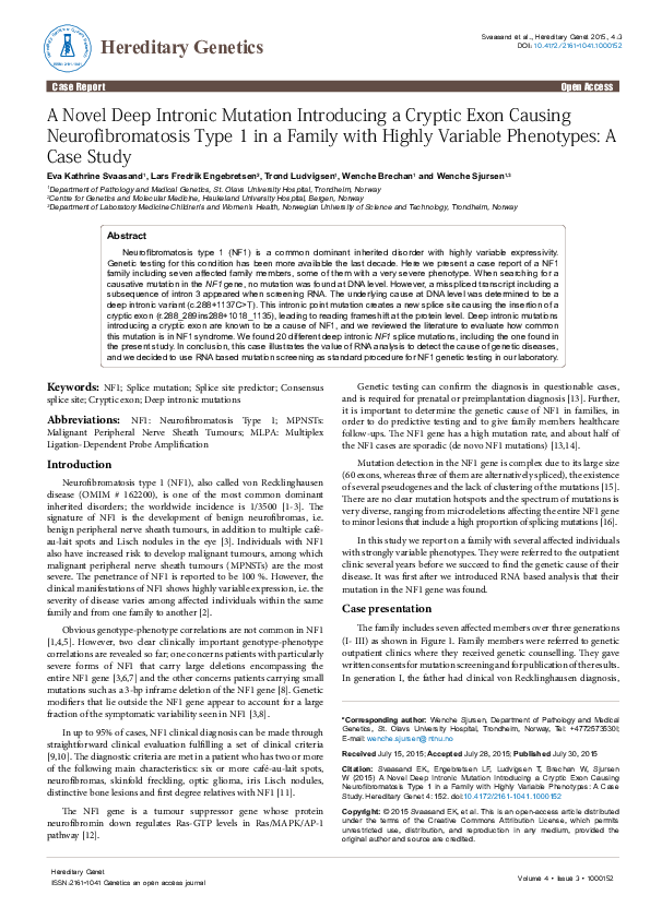 (PDF) Deep Intronic Mutation Links NF1 Variability