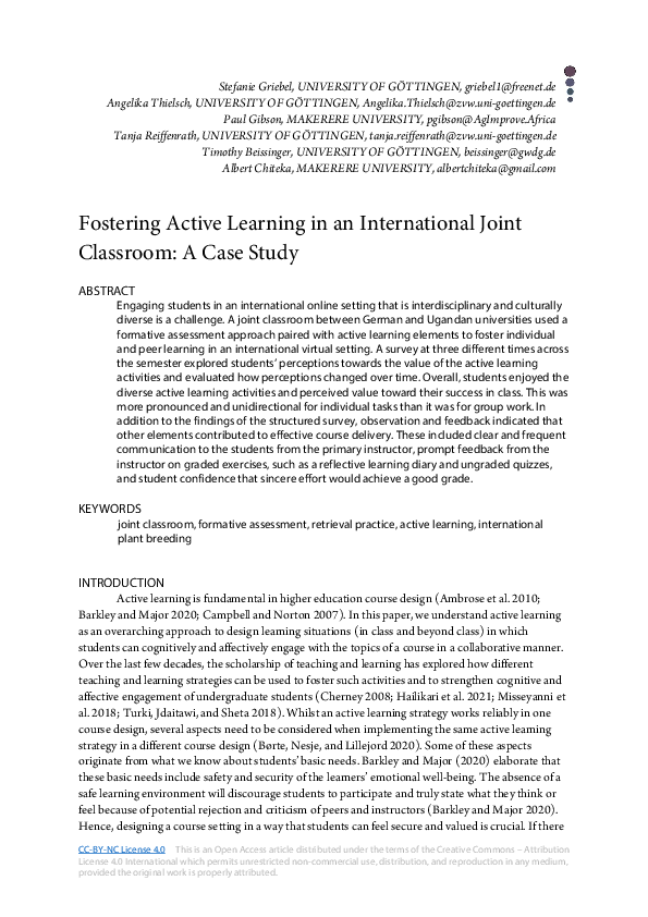 (PDF) Fostering Active Learning in an International Joint Classroom: A ...