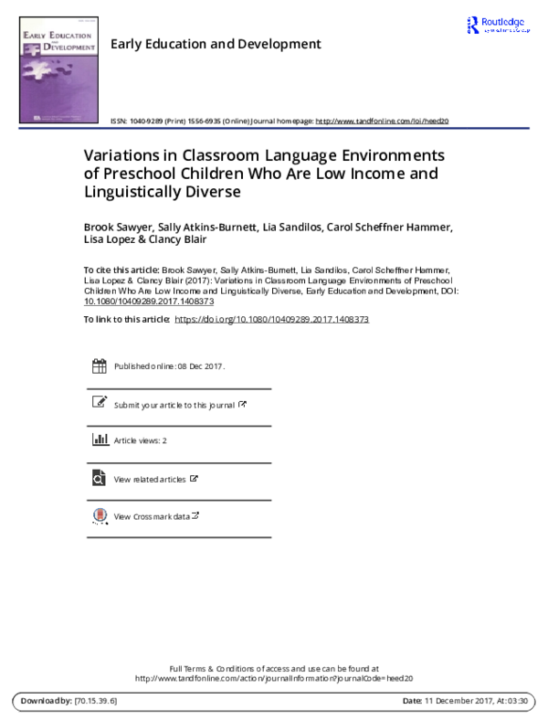 (PDF) Variations in Classroom Language Environments of Preschool ...
