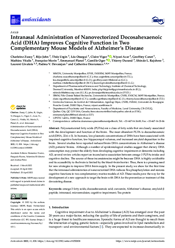 (PDF) Intranasal Administration of Nanovectorized Docosahexaenoic Acid ...