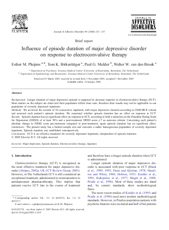 (PDF) Influence of episode duration of major depressive disorder on ...