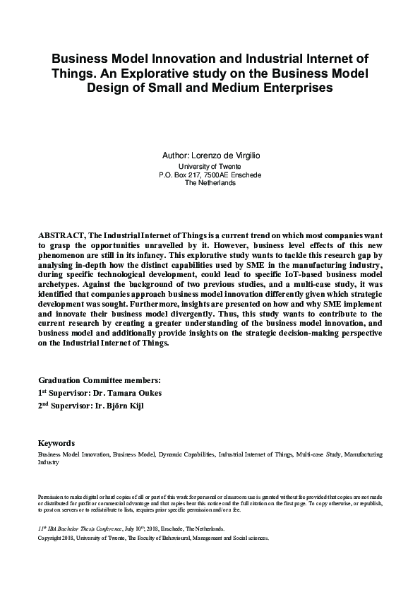 (PDF) Business Model Innovation and Industrial Internet of Things. An ...