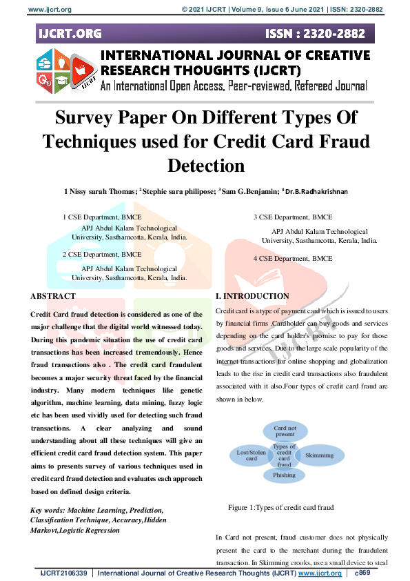 (PDF) Survey Paper On Different Types Of Techniques used for Credit ...