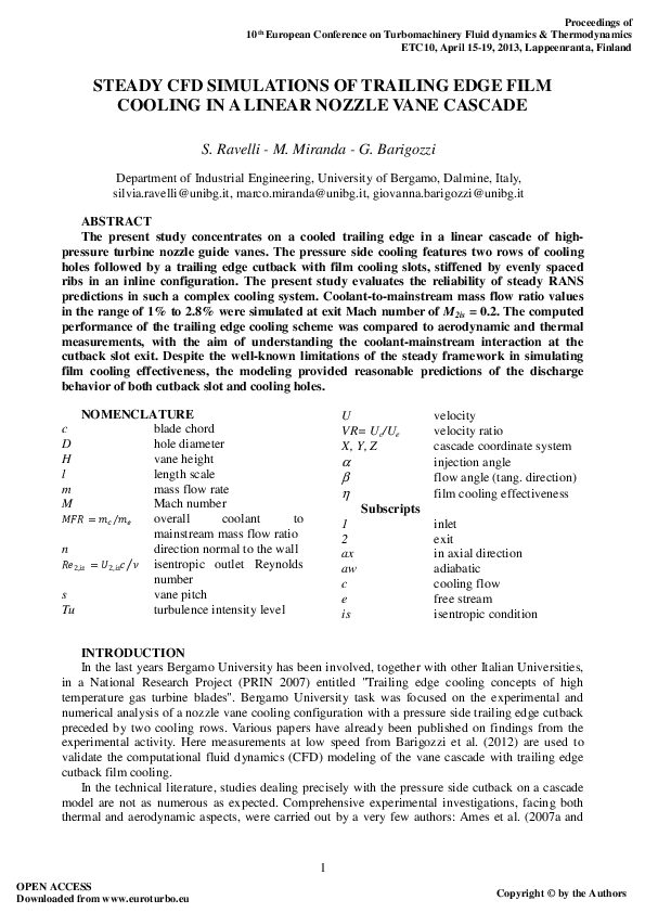 Pdf Steady Cfd Simulations Of Trailing Edge Film Cooling In A Linear