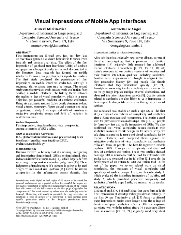 (PDF) Impact of First Impressions on Mobile App Interface Evaluation
