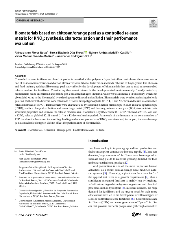 (PDF) Biomaterials based on chitosan/orange peel as a controlled release matrix for KNO3 ...