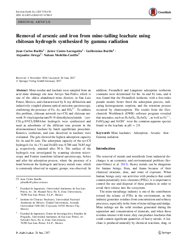 (PDF) Removal of arsenic and iron from mine-tailing leachate using ...