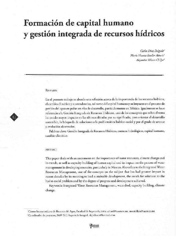 (PDF) Formación de capital humano y gestión integrada de recursos hídricos