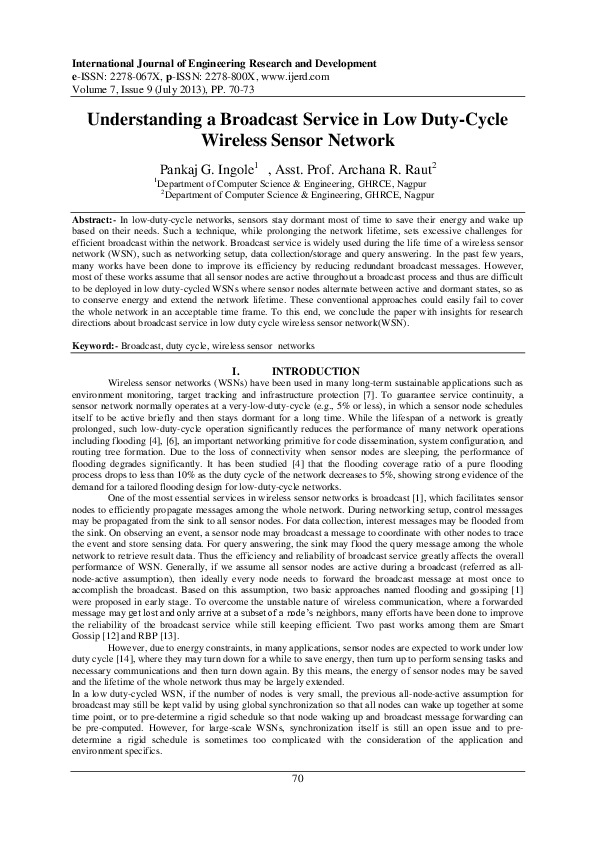 Understanding A Broadcast Service In Low Duty Cycle Wireless Sensor Network