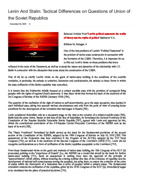 (PDF) Lenin And Stalin: Tactical Differences on Questions of Union of ...