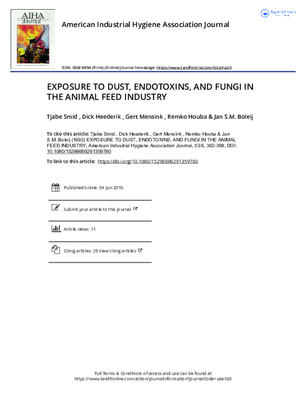(PDF) Exposure to Dust, Endotoxins, and Fungi in the Animal Feed Industry