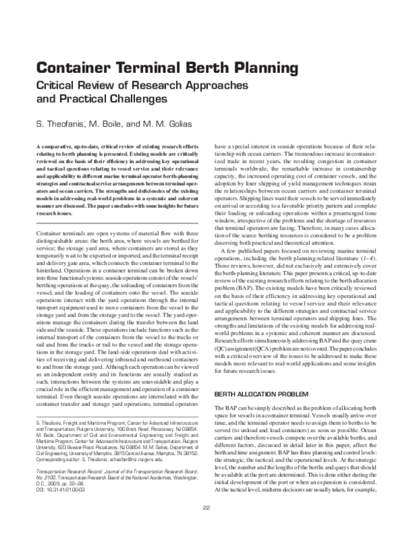 (PDF) Container Terminal Berth Planning