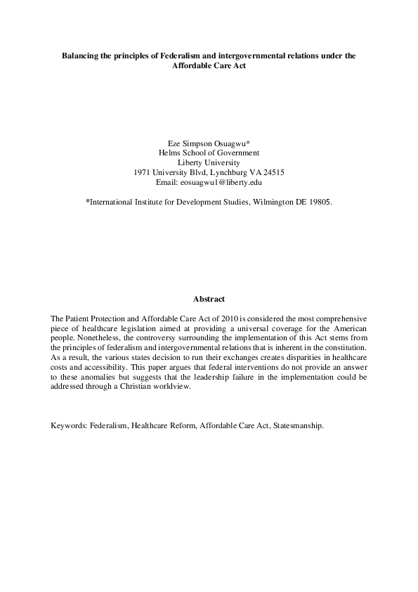 (PDF) Balancing the Principles of Federalism and Intergovernmental ...